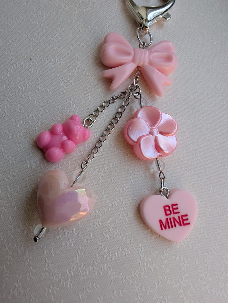 Cute Aesthetic Pink Bow Coquette Kawaii Keychain, Candy Bag Charm ...