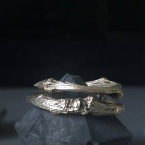 Double Branch Ring, Rustic Wedding Adjustable Ring, Sterling Silver ...