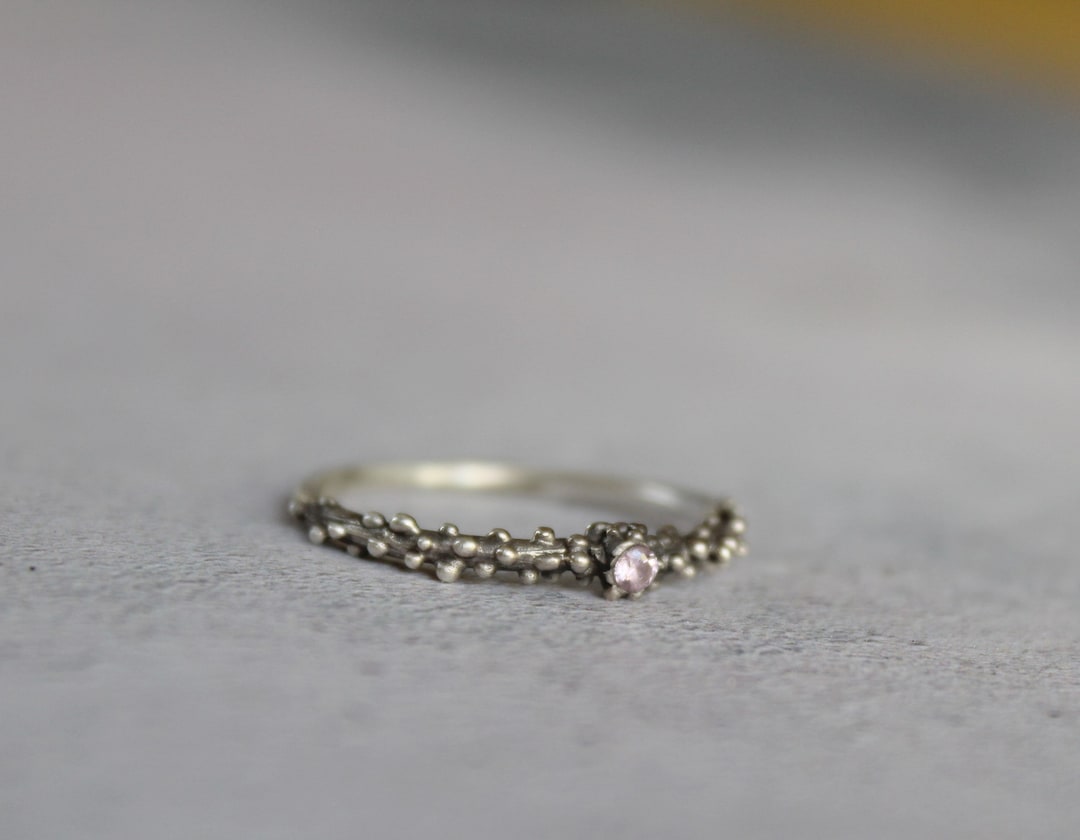Sterling Silver Dot Ring With Pink Zirconia , Skinny Granulated Ring - Etsy