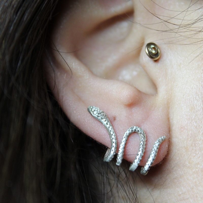 Silver Snake Earrings - Etsy