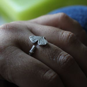 Gingko Leaf Ring ,silver Twig Ring , Leaf Ring, Nature Ring, Adjustable Ring , Leaf Jewelry ...