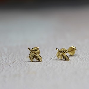 Tiny Gold Leaf Earrings , 14k Solid Gold Leaf Stud Earrings, Minimalist Jewelry, Wedding ...
