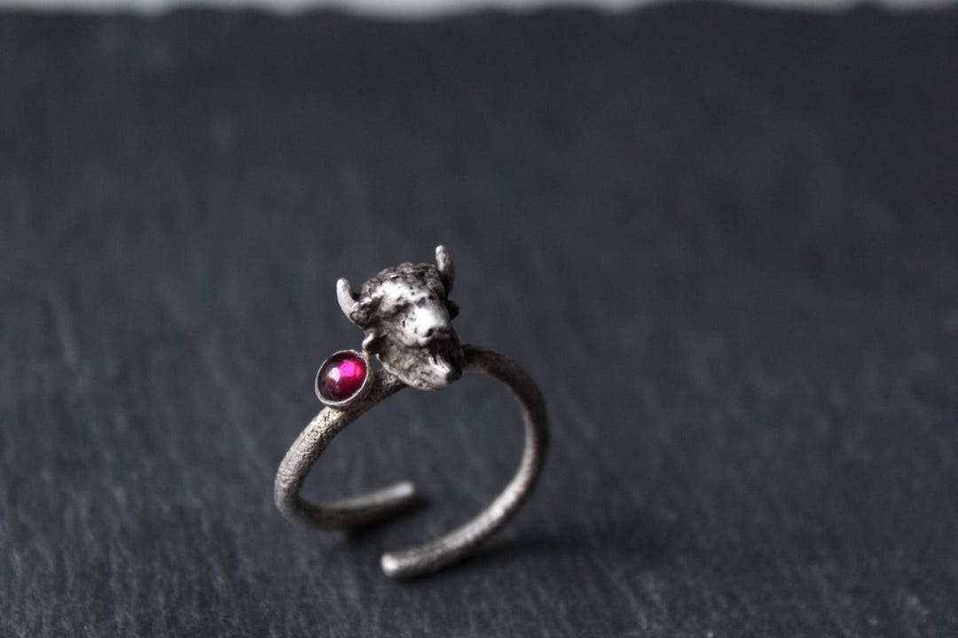 Garnet Ring, Animal Jewelry , Buffalo Ring, Gemstone Ring, Animal Ring ...