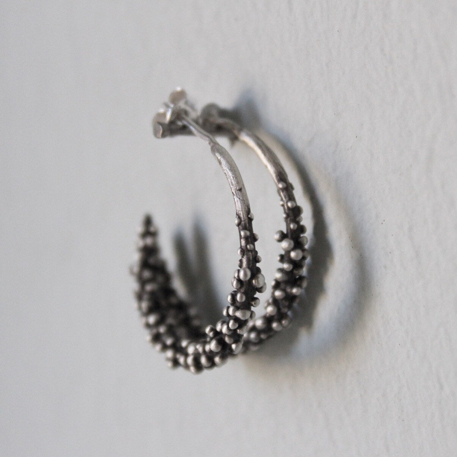 Caviar Hoops Sterling Silver Hoop Earrings Silver Ball Hoop | Etsy