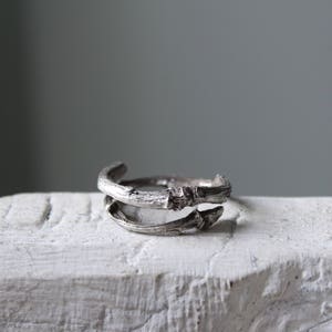 Double Branch Ring, Rustic Wedding Adjustable Ring, Sterling Silver ...