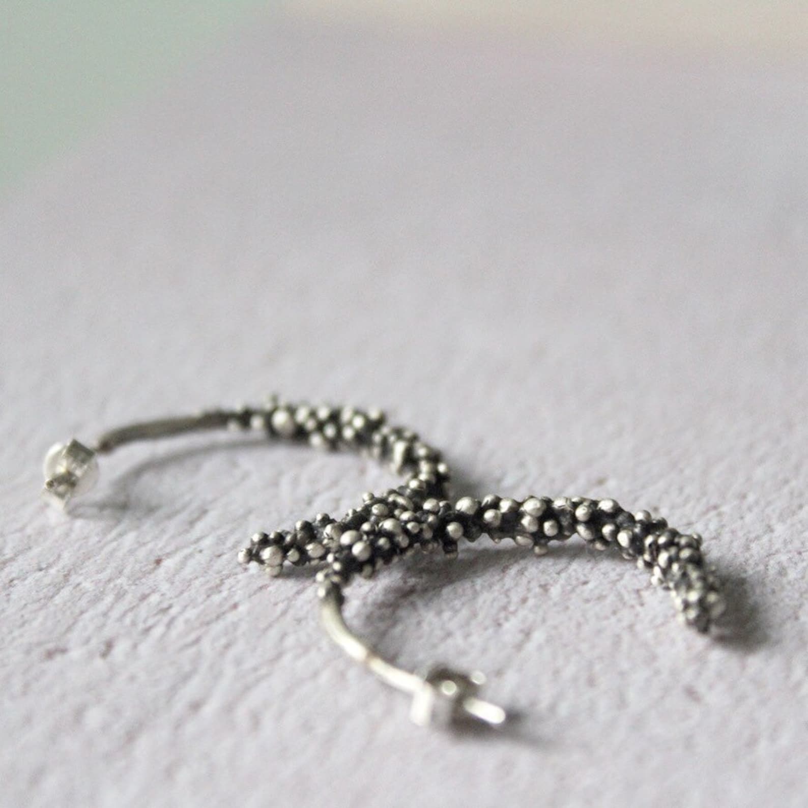 Caviar Hoops Sterling Silver Hoop Earrings Silver Ball Hoop | Etsy