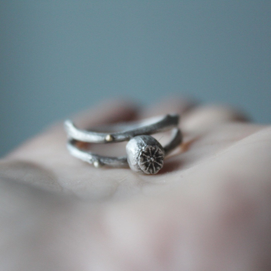Poppy Pod Ring, Nature Ring, Poppy Pod Jewelry, Botanical Ring , Double ...