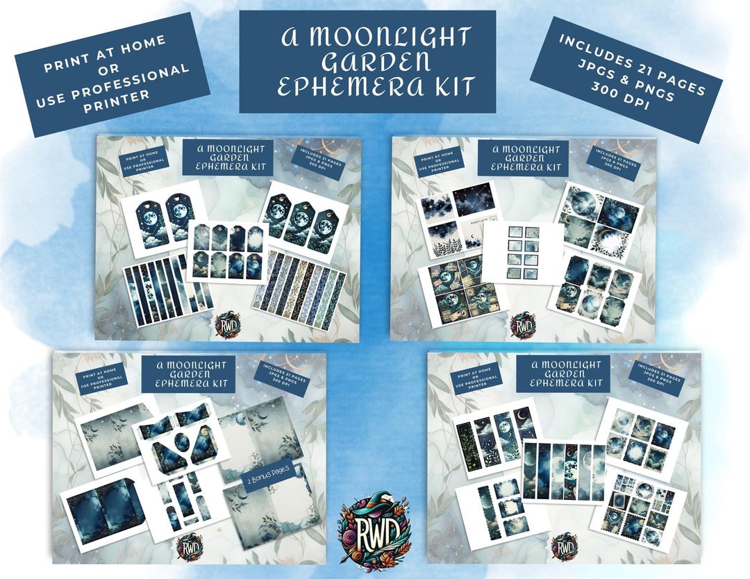 A Moonlight Garden Ephemera Kit | Secret Garden Under Moonlight | Mystical Cottagecore ...