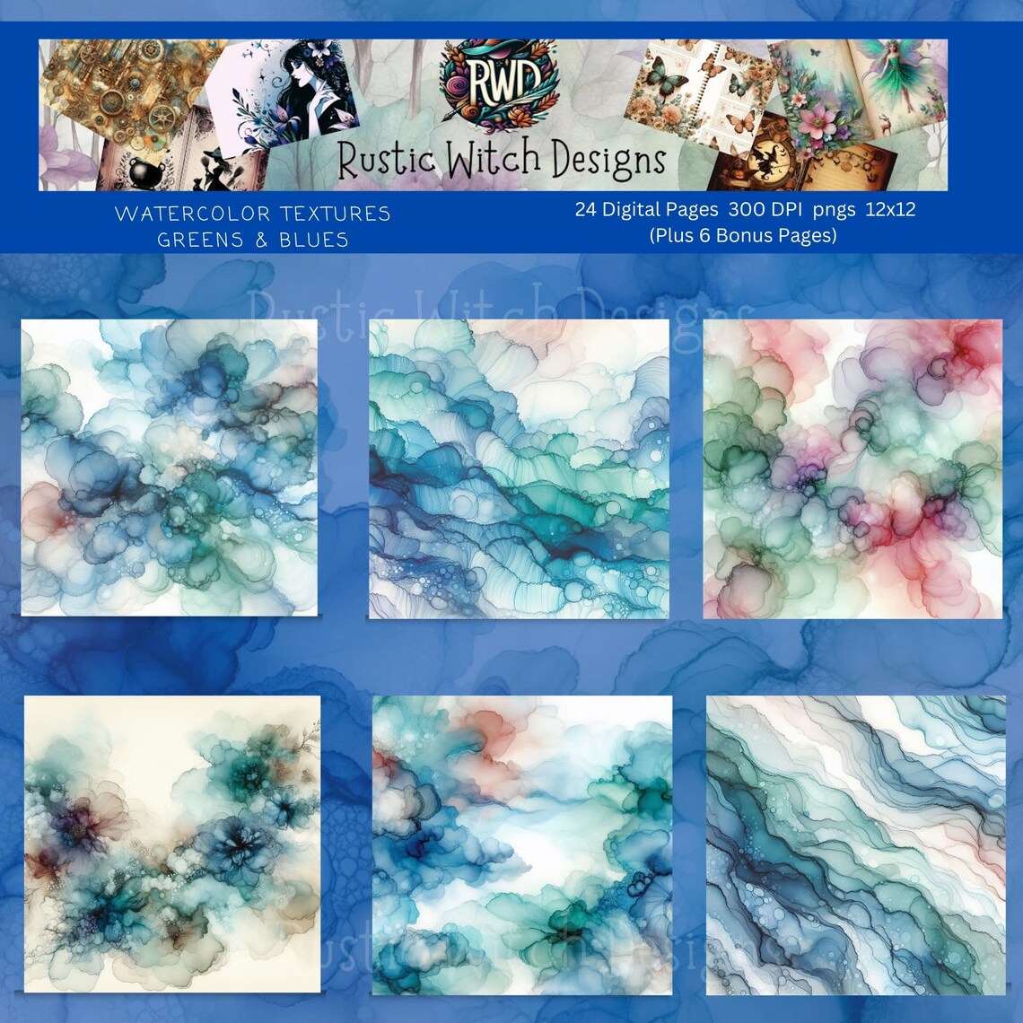 Watercolor Textures-greens-digital Paper Set | Printable Digital ...