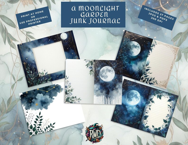 Moonlight Garden Junk Journal Kit | Celestial Printable Pages (PDF) - Etsy