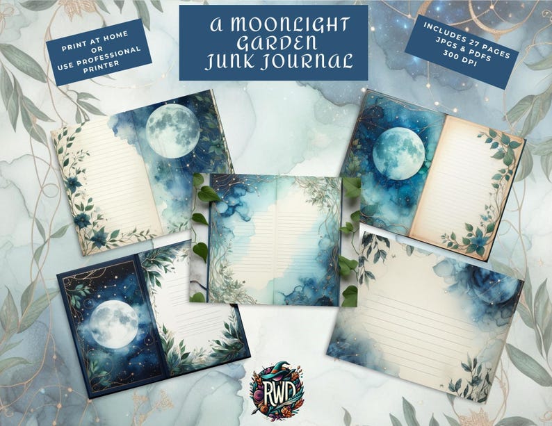 Moonlight Garden Junk Journal Kit | Celestial Printable Pages (PDF) - Etsy