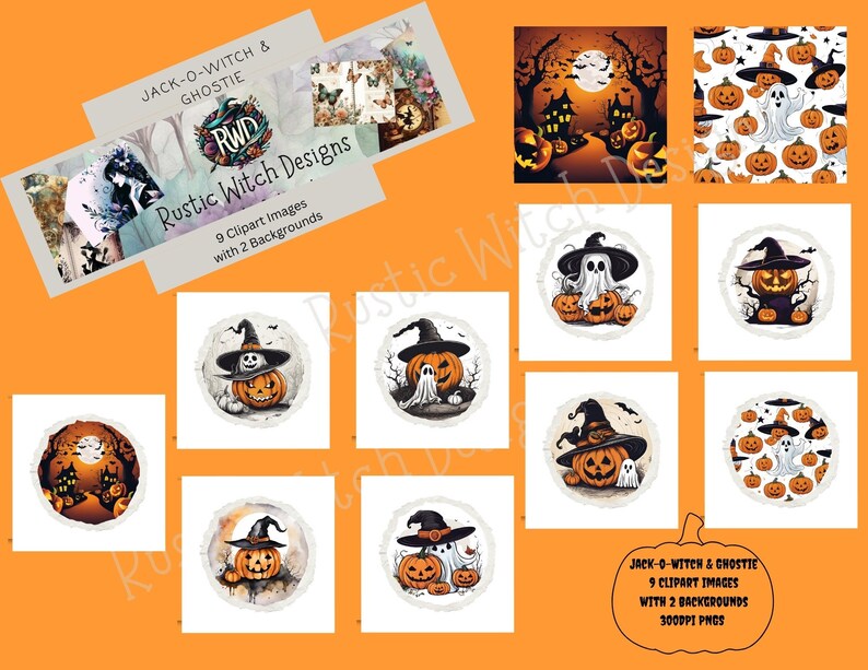 Jack-o-witch & Ghostie | Printable Digital Clipart | Scrapbooking ...