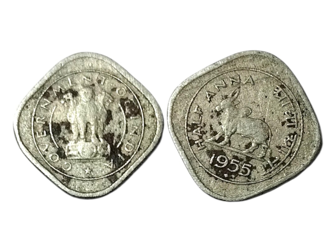 1954 India Half Anna Coin | Square Copper-nickel Numismatic Collectible ...