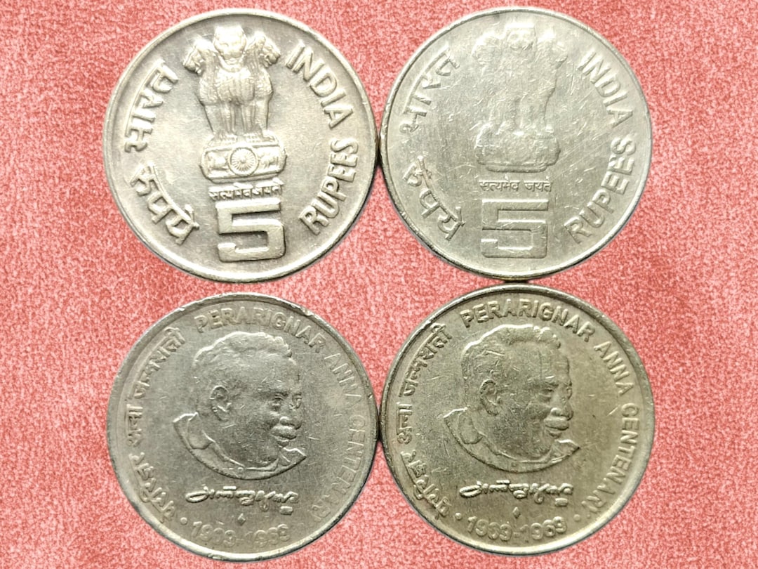 Rare India 5 Rupee Coin, Perarignar Anna Centenary Commemorative Coin ...