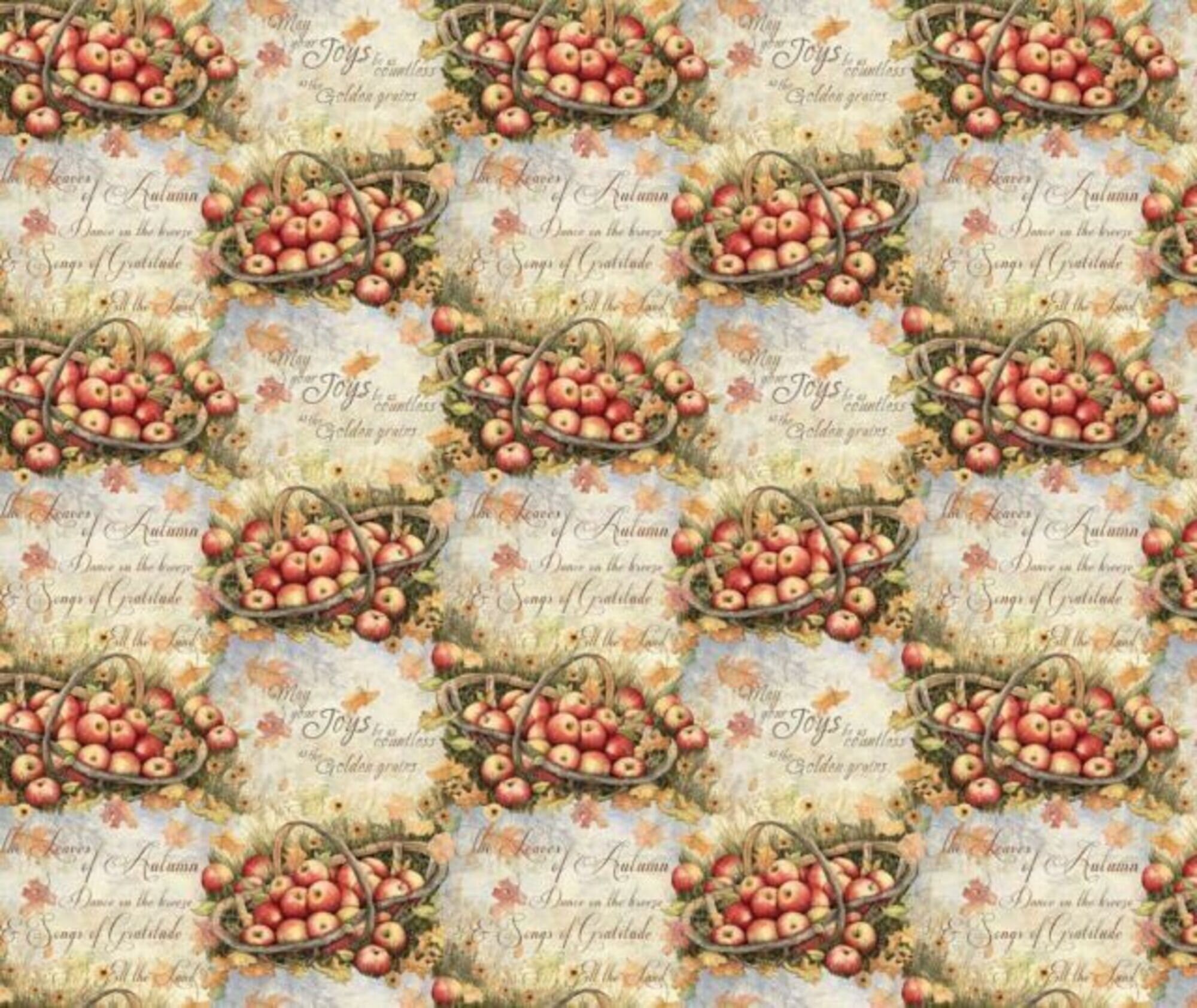 BASKET of APPLES, Susan Winget Cotton Fabric,bty, Fall, Autumn, Harvest ...