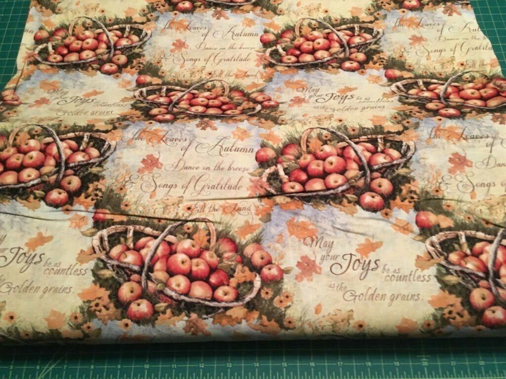 BASKET of APPLES, Susan Winget Cotton Fabric,bty, Fall, Autumn, Harvest ...