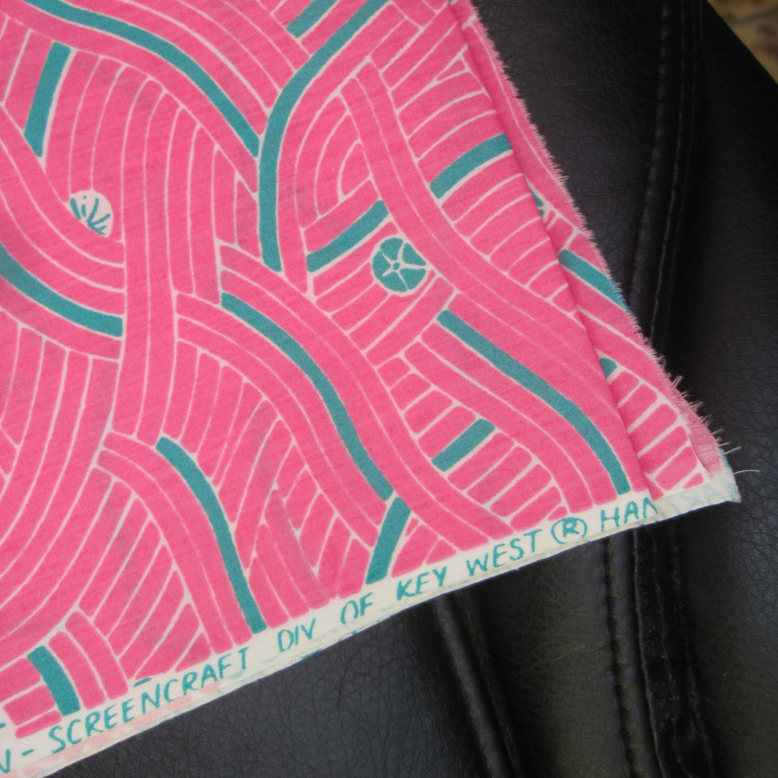 Vintage Key West Hand Print Cotton Fabric AIRWAVES by Leigh Martin 1 1/ ...