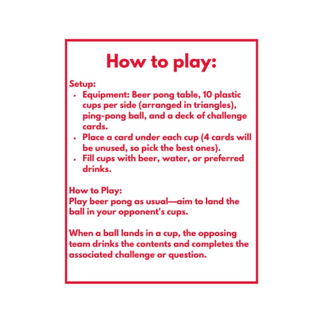Beer Pong Challenges Adult Drinking Game Group Party Game Printable ...
