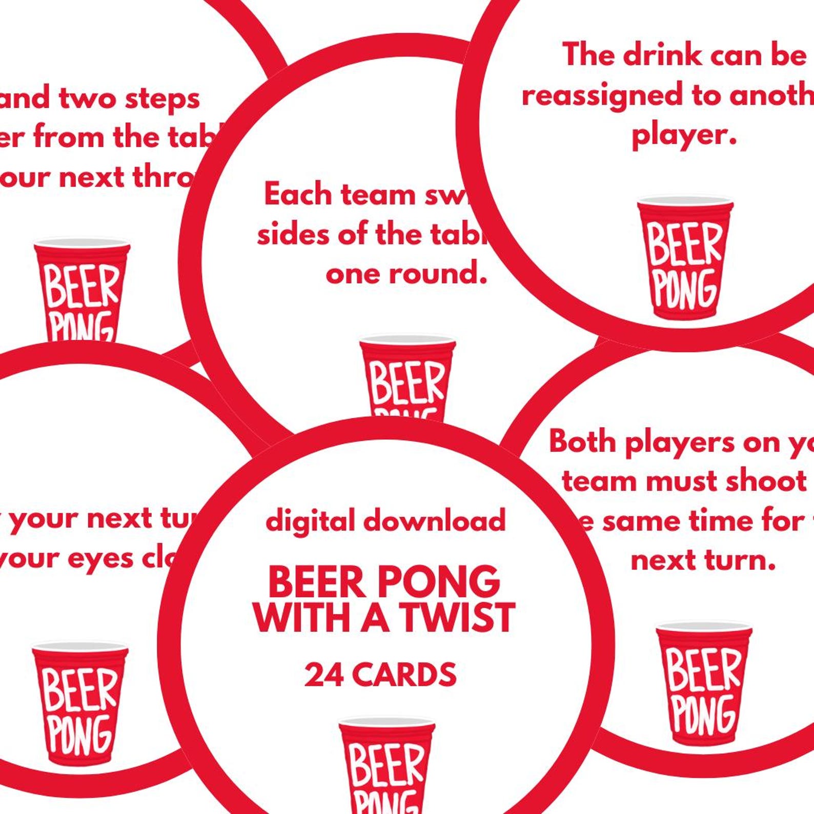Beer Pong Challenges Adult Drinking Game Group Party Game Printable ...