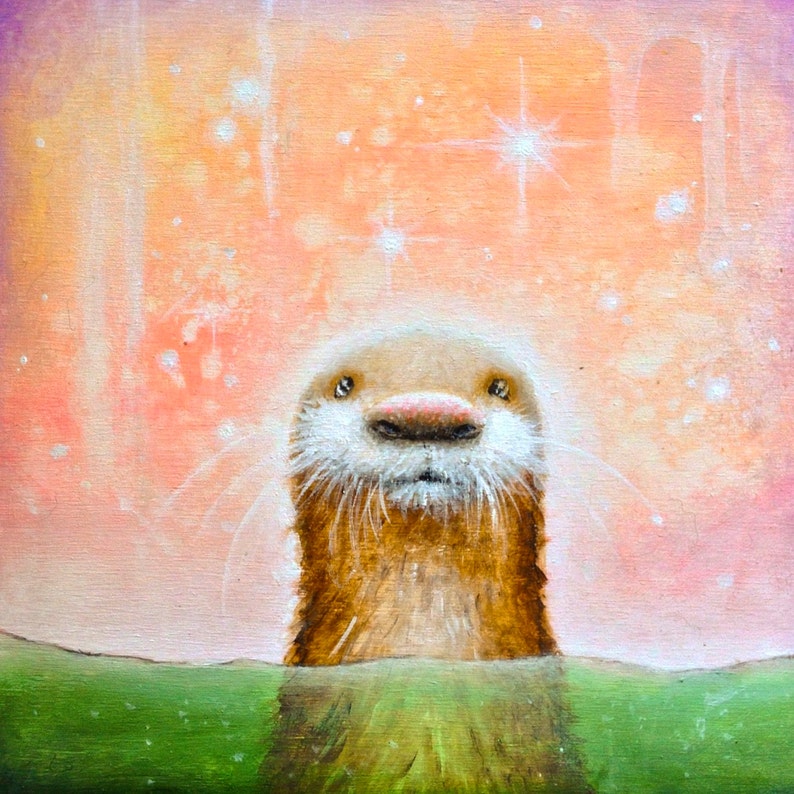 Otter Art Print Otters Animal Art Nature Painting Cute - Etsy