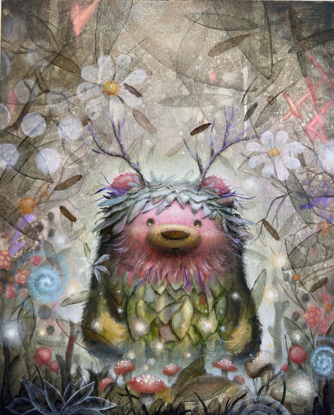 Cute Bear With Antlers Art Print - Abstract Artwork -pop Surrealism ...