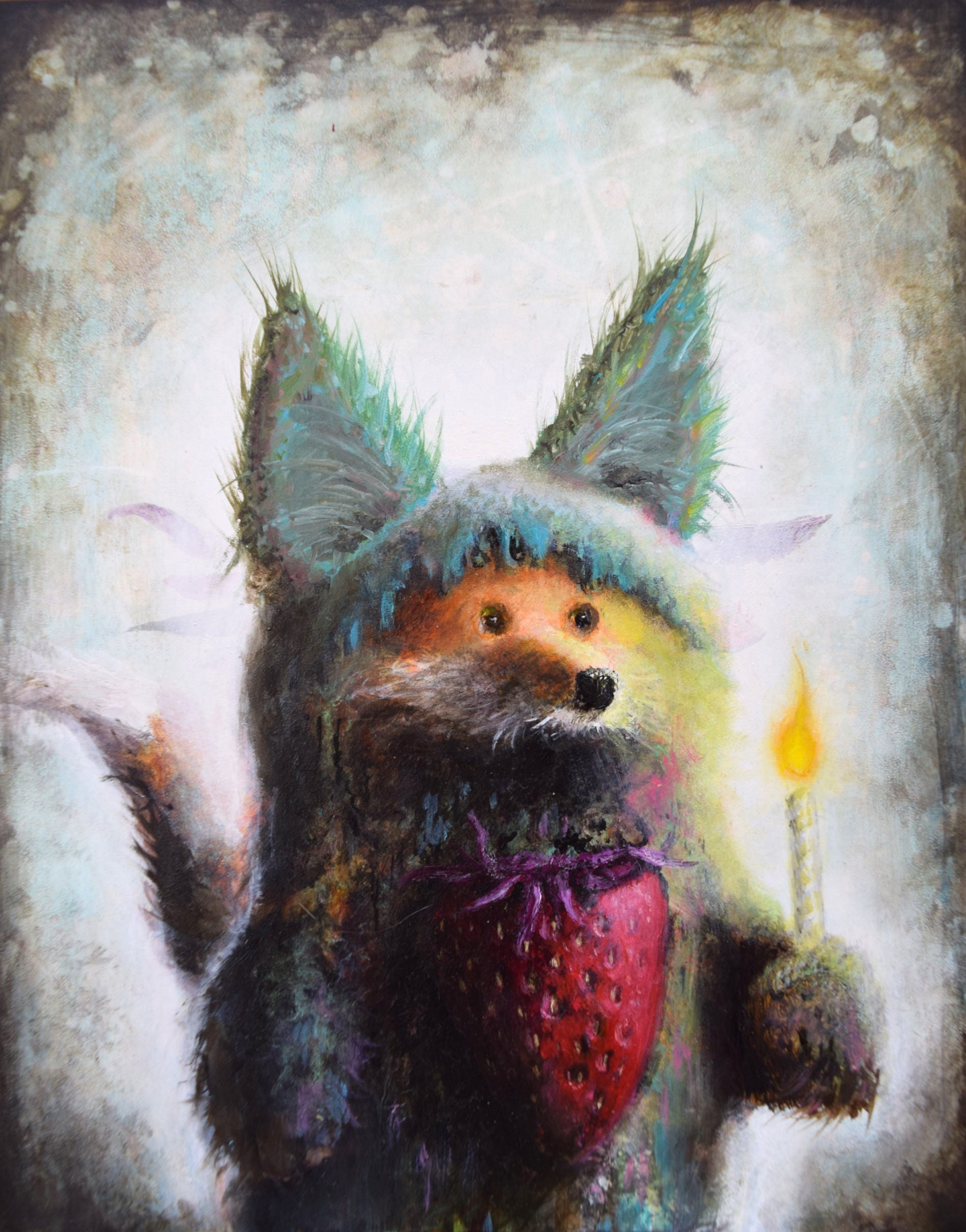 Fox Print Strawberry Surreal Art Pop Surrealism Symbiosis Painting - Etsy