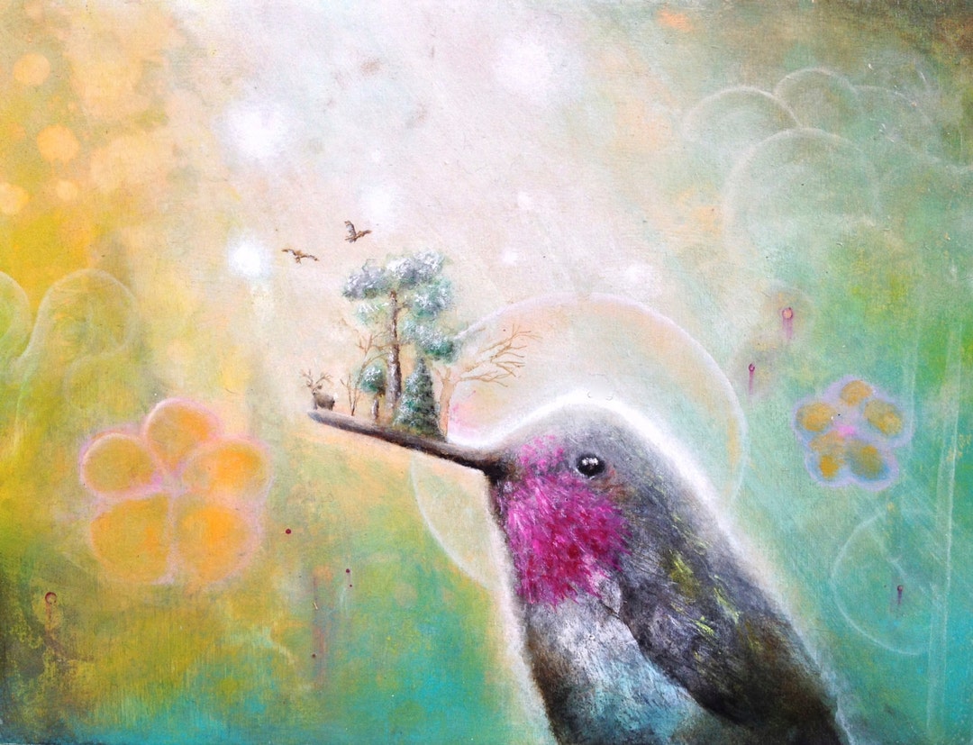 Hummingbird Painting , Print , Surreal Art , Peaceful Image , Wall ...