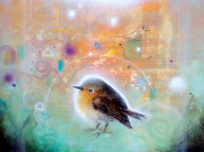 Bird Print Abstract Nature Robin Surreal Art Bird Art Cute Bird Art ...