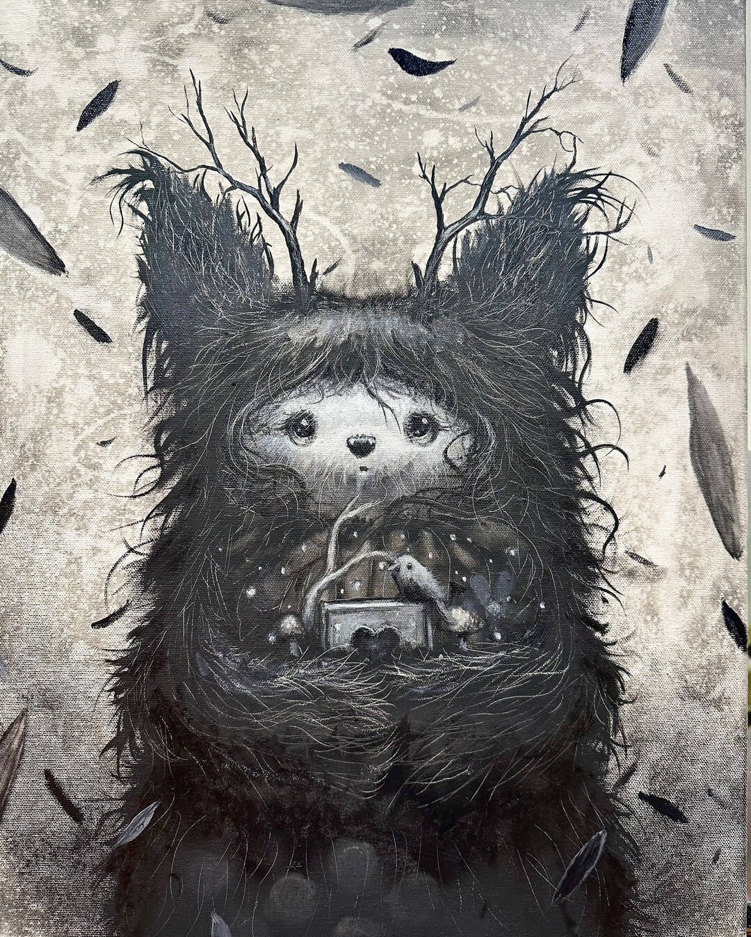 Black and White Cute Creature - Pop Surrealism - Art Prints - Woodland ...