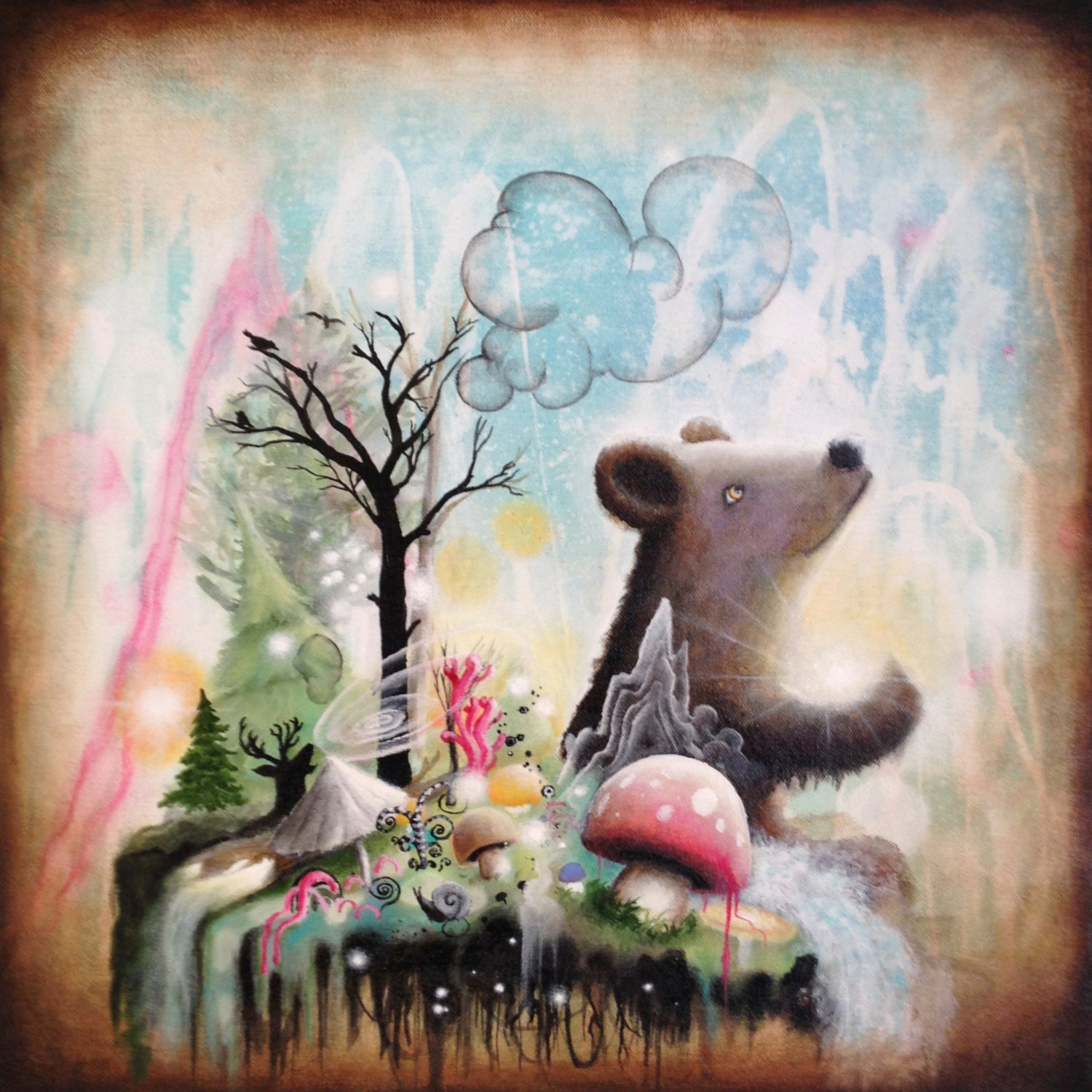 Impresión arte oso árbol seta oso arte abstracto oso - Etsy España