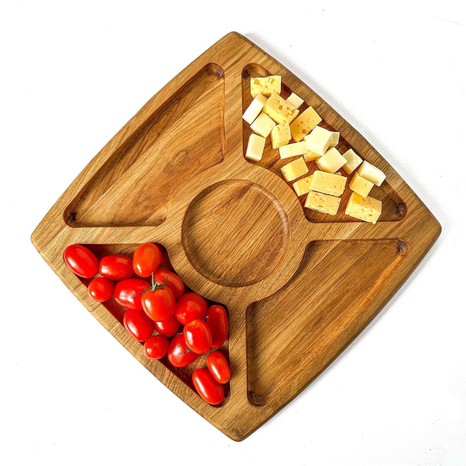 Handmade Wooden Serving Tray - Solid Oak, 28x28 Cm (11x11 In), Food ...