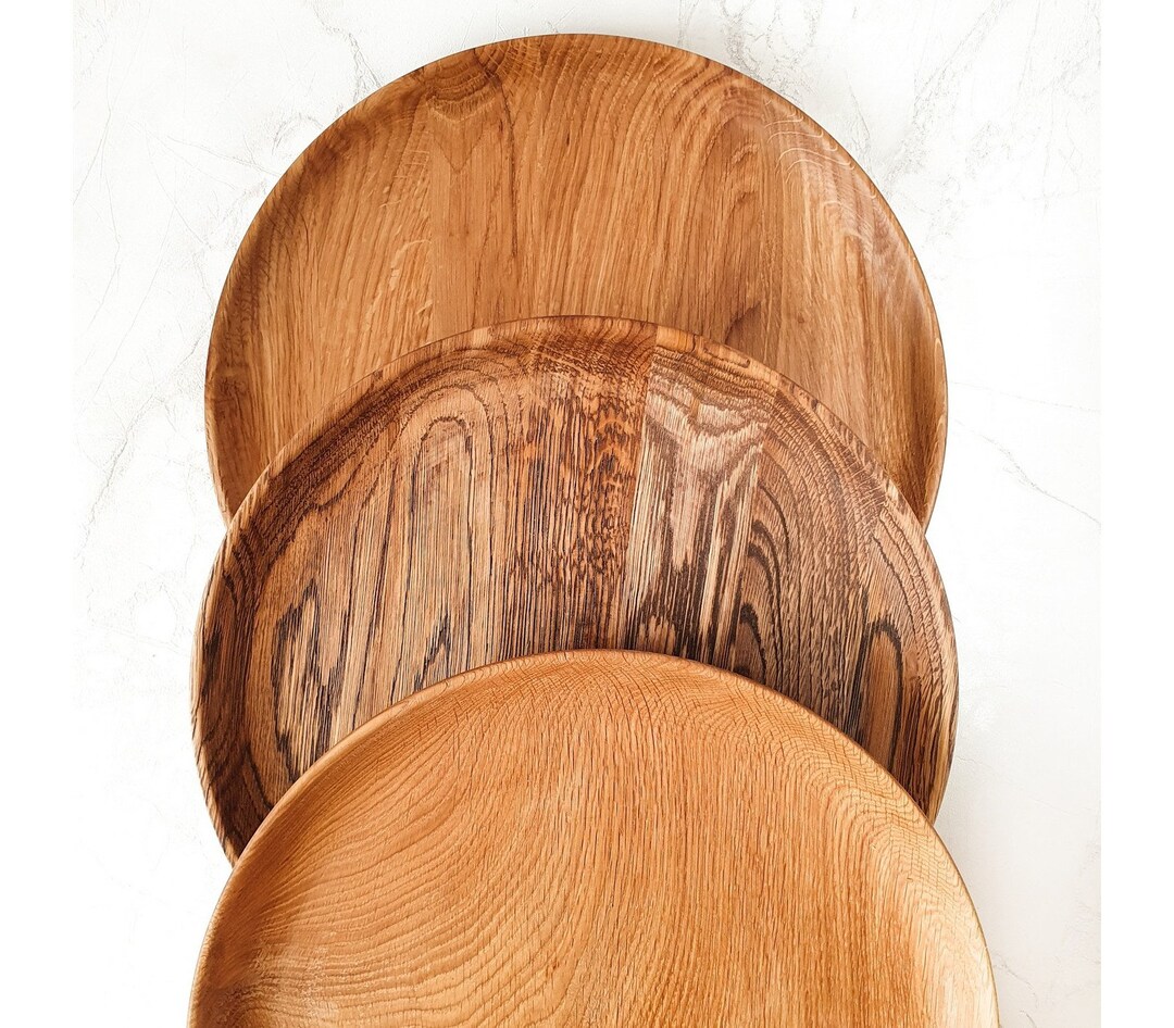 Wooden Plate - Hand-carved Rustic Dinnerware, Oak Wood Eco-friendly ...