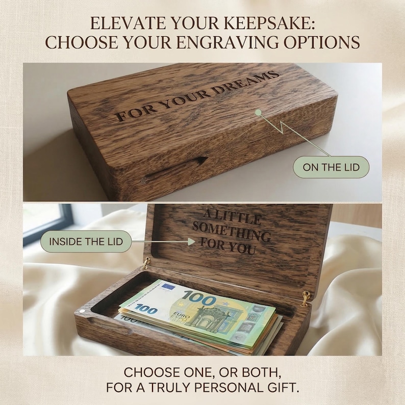 Personalized Wooden Money Gift Box, Wedding Cash Box Engraved Money ...