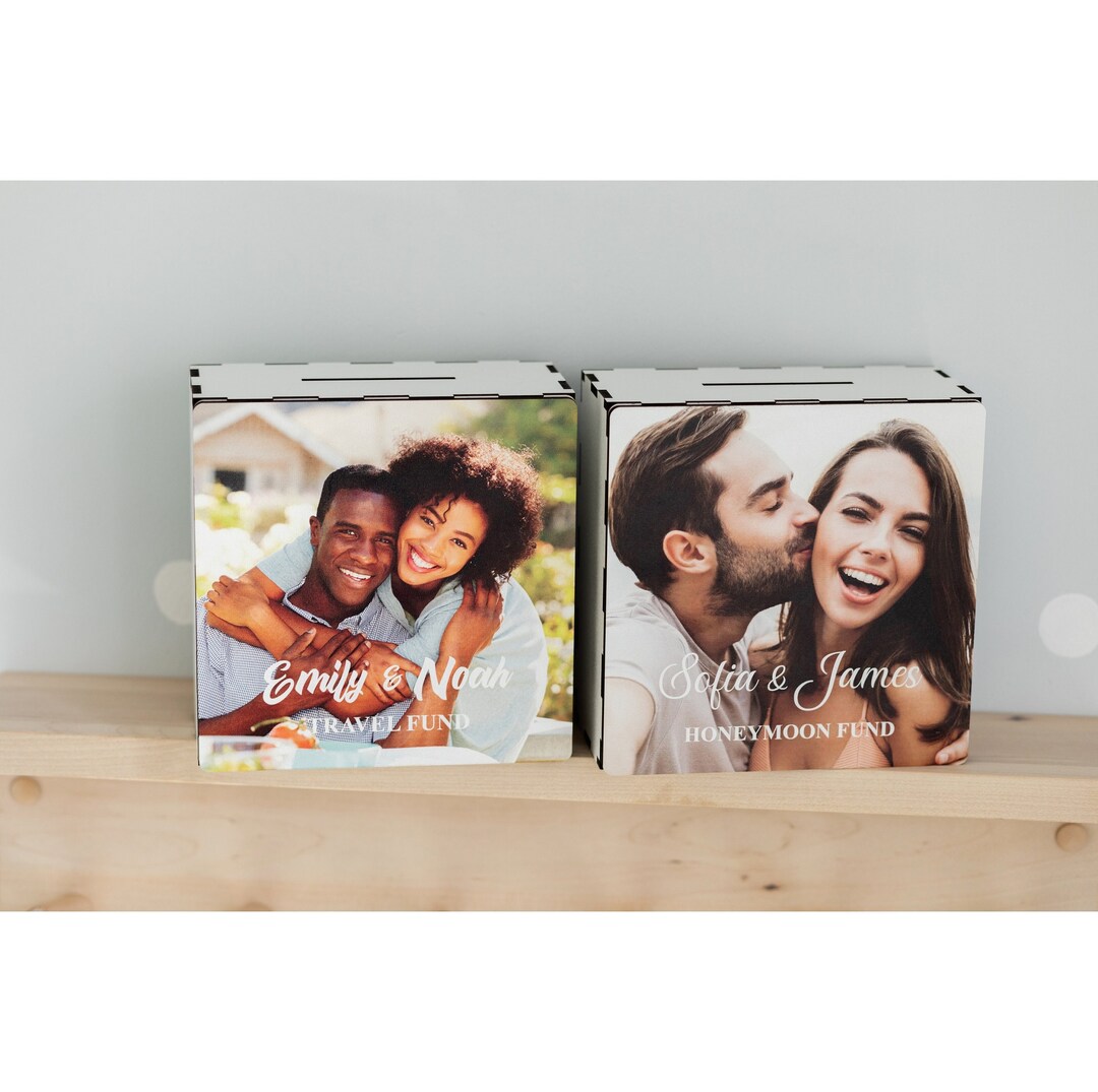 Wooden Keepsake Box With Custom Photo Memory Box, Adult Piggy Bank Wood ...