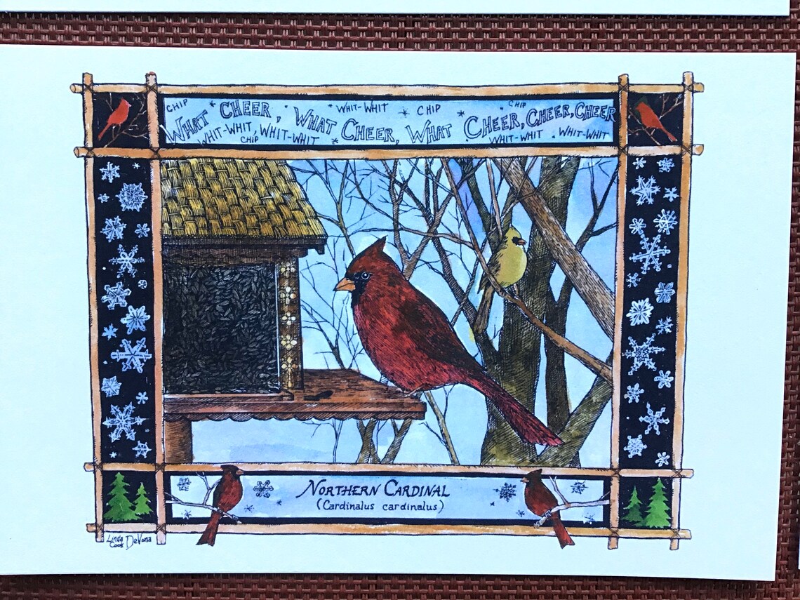 Cardinal at Feeder-set of 4 Colored Postcards on Sturdy 80 - Etsy