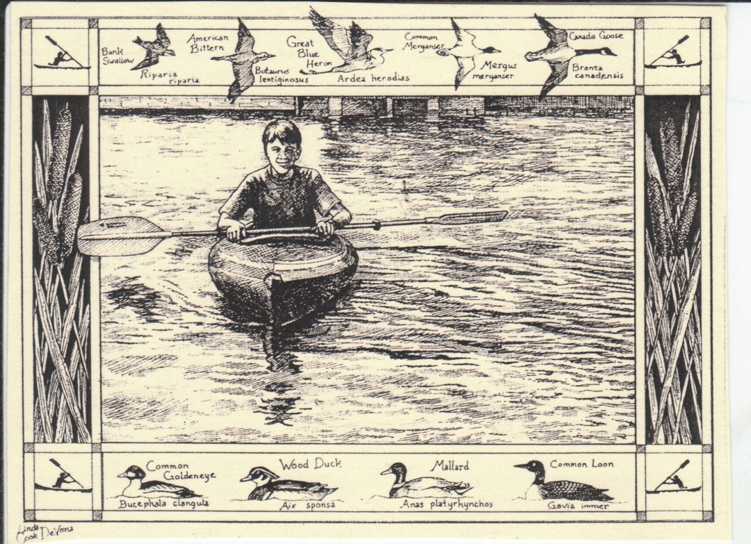 Kayak With Waterfowl Border-this 6-pack of Blank, Ivory Cards W ...