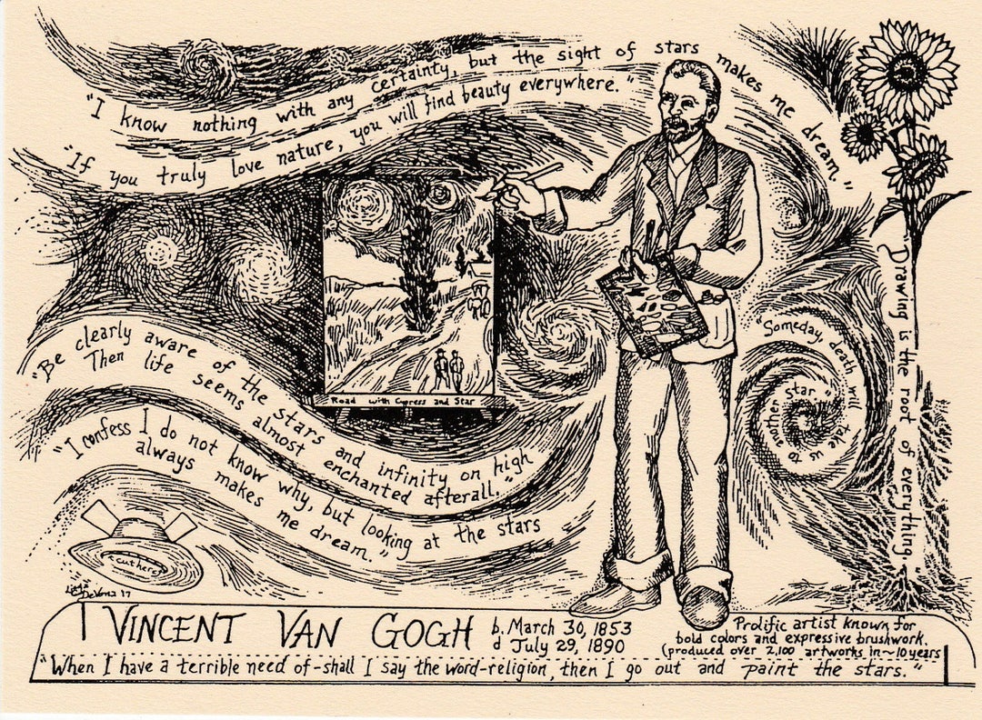 Vincent Van Gogh Tribute Notecards, Pack of 6 With Envelopes on Ivory ...