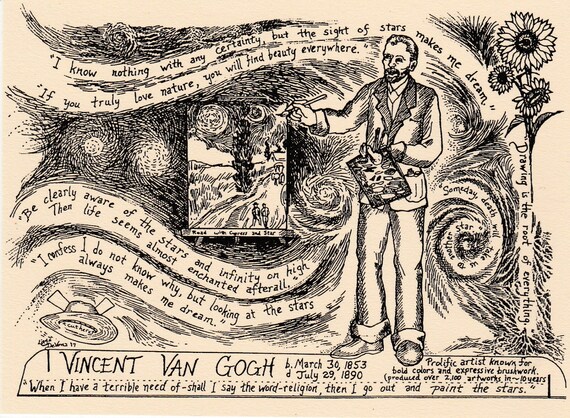 Vincent Van Gogh Tribute Notecards Pack of 6 With Envelopes - Etsy