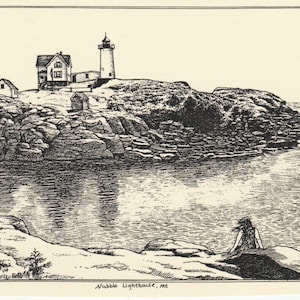 Nubble Lighthouse-this 6-pack of Blank, Ivory Notecards Features an Ink ...