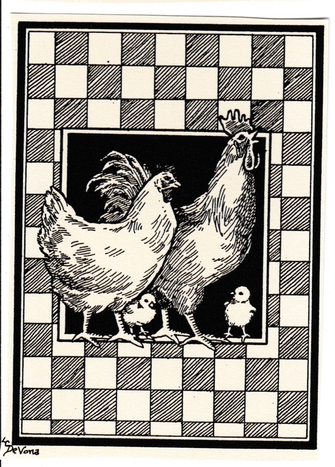 Checkerboard Roosterhen and Two Chicks: 6-pack of Blank - Etsy
