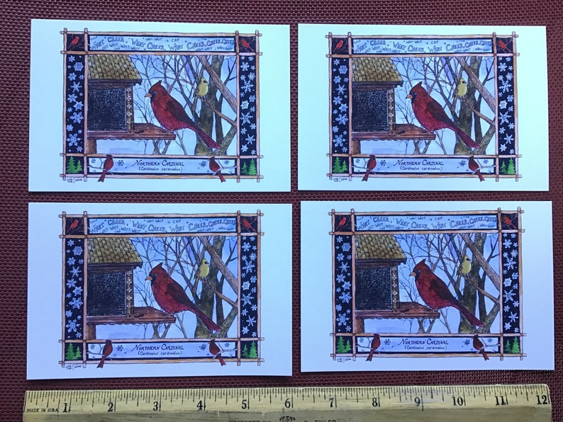 Cardinal at Feeder-set of 4 Colored Postcards on Sturdy 80 - Etsy