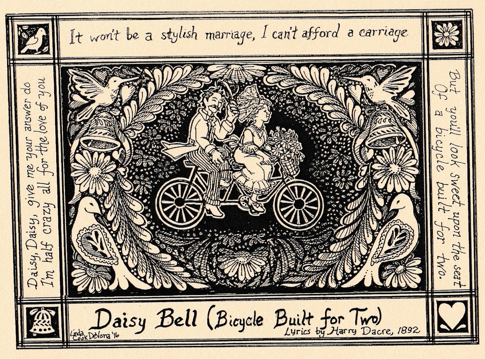 Daisy Bell(bicycle Built for Two):6-pack of Blank, Ivory Notecards With ...