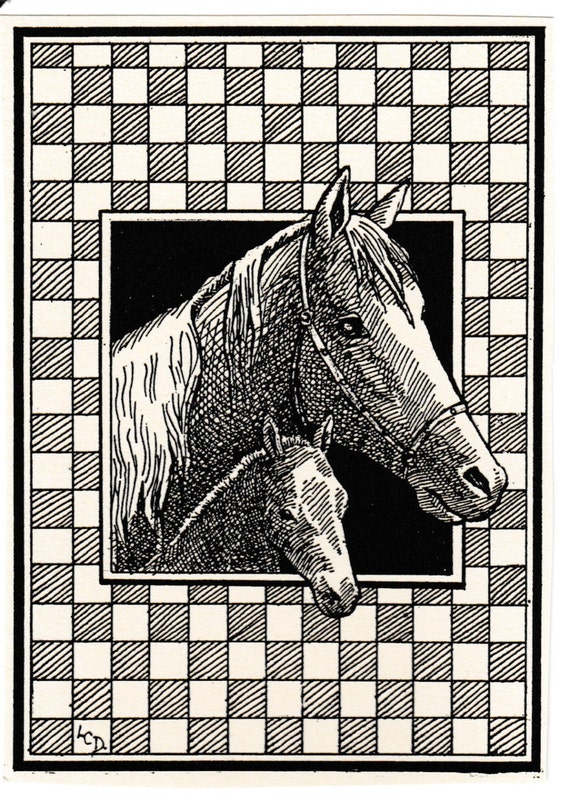 Checkerboard Horse and Colt-This 6-pack of blank ivory cards | Etsy