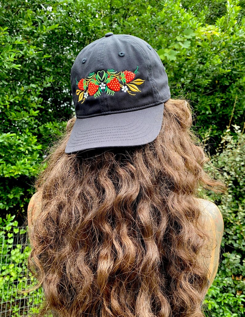 Strawberry Embroidery Organic Cotton Baseball Cap - Etsy