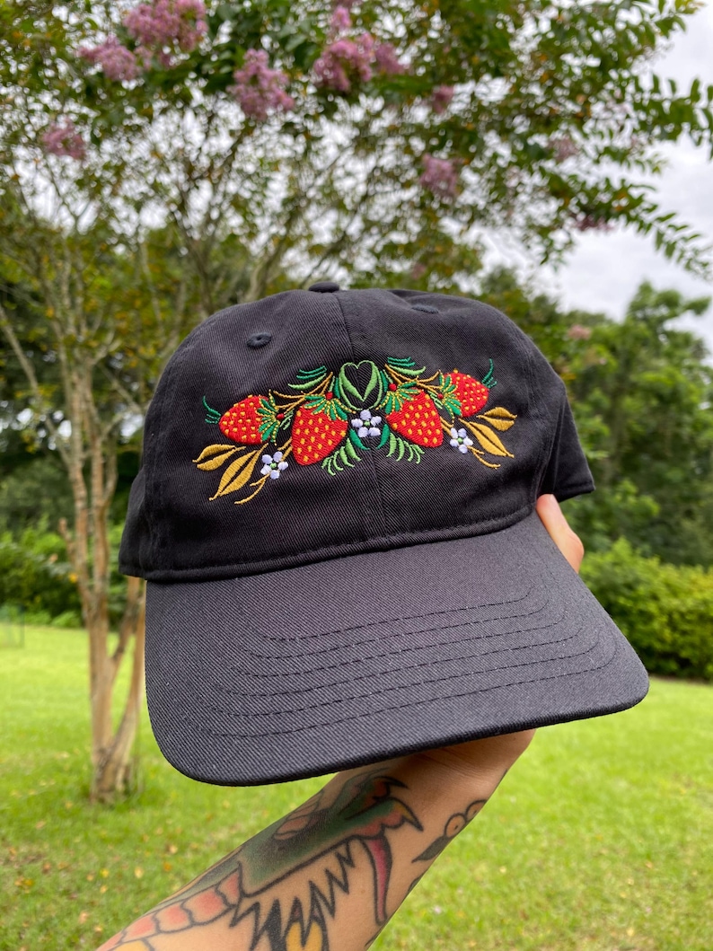 Strawberry Embroidery Organic Cotton Baseball Cap - Etsy