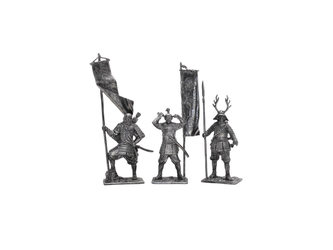 JAPANESE Samurai Warrior Set Medieval JAPAN Metal Tin Figure Tin Toy ...