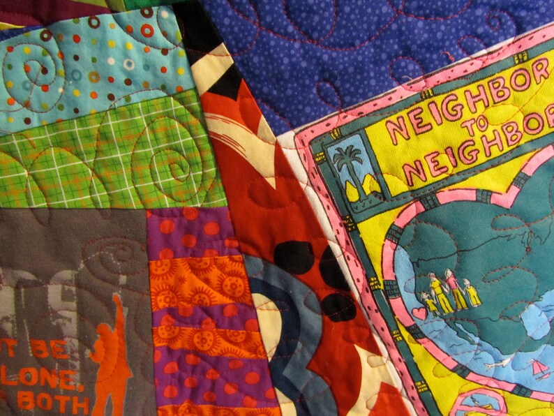 Custom Wildly Colorful Non-traditional t-shirt Quilt, Fabric Collage ...