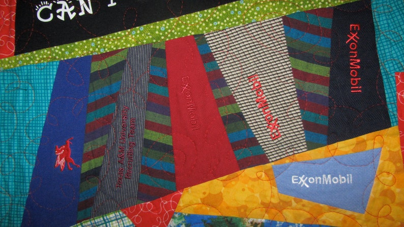 Crazy Non-traditional T-shirt Quilt, Fabric Collage, Graduation Gift ...