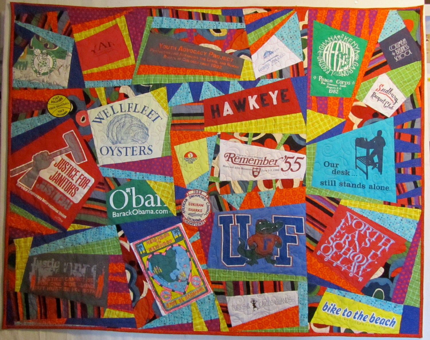 Custom Wildly Colorful Non-traditional t-shirt Quilt, Fabric Collage ...