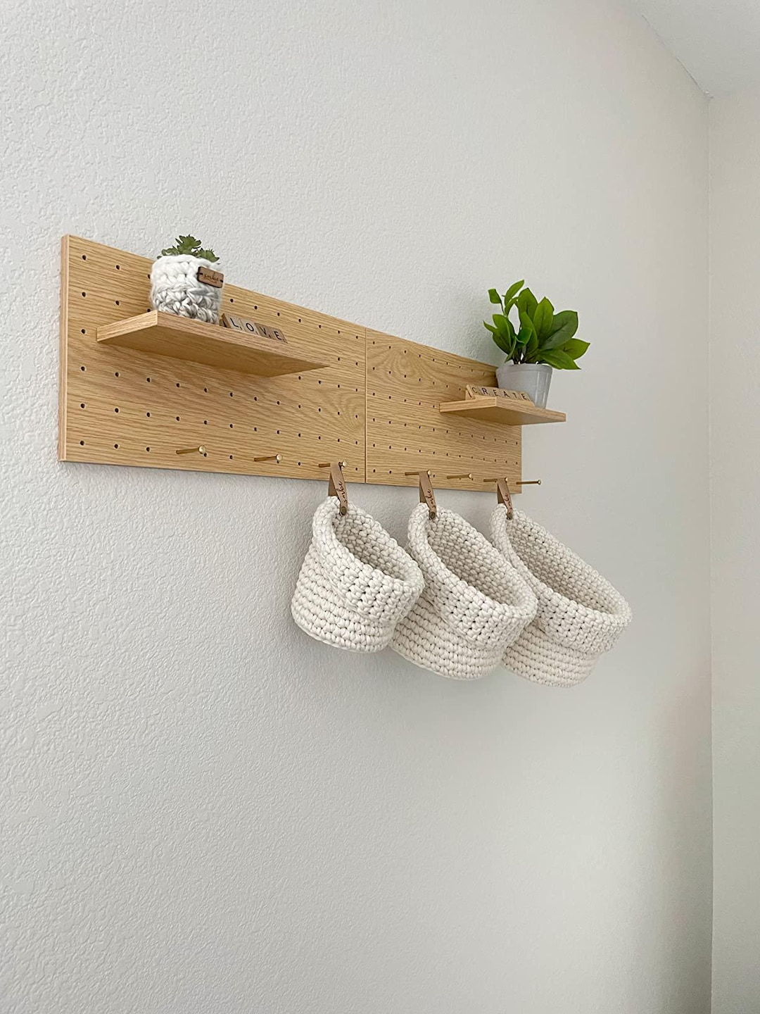 Wooden Pegboard Modular Display Organization Storage Wall Hooks Shelf ...